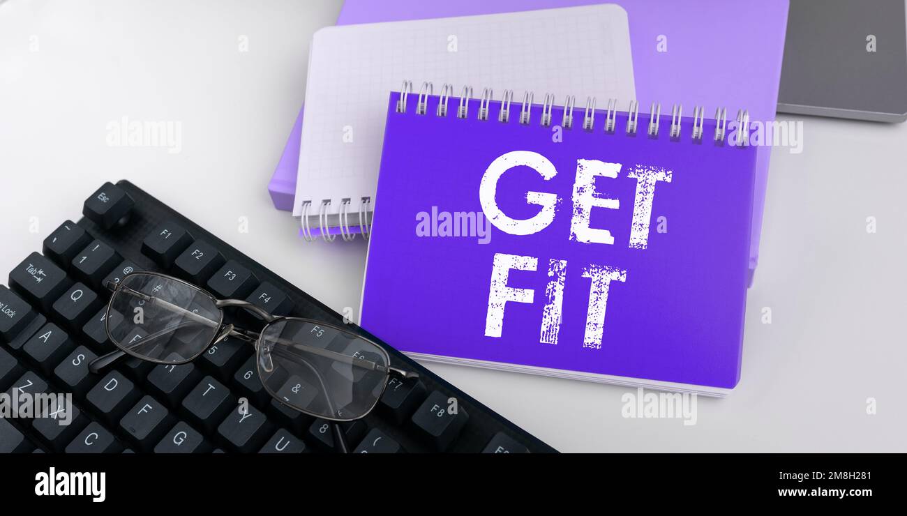 Hand writing sign Get Fit. Business approach right size or shape for ...