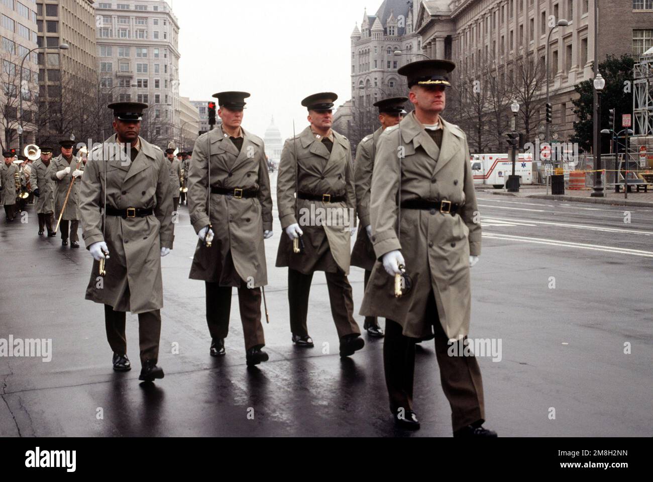 Practice Inaugural Parade. United States Marine Corps staff mock parade ...
