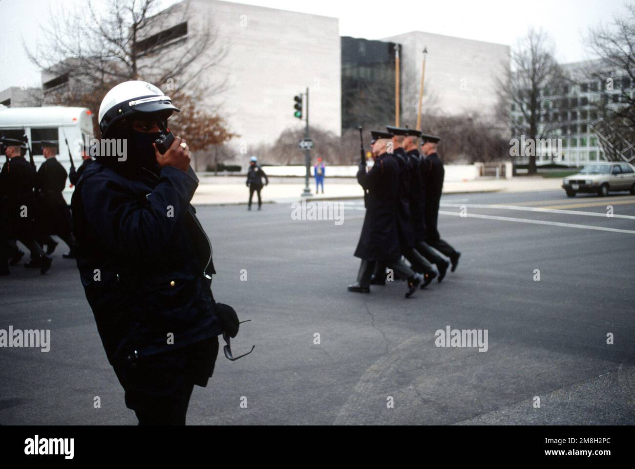 Practice Inaugural Parade. A Washington DC policeman stands by as ...