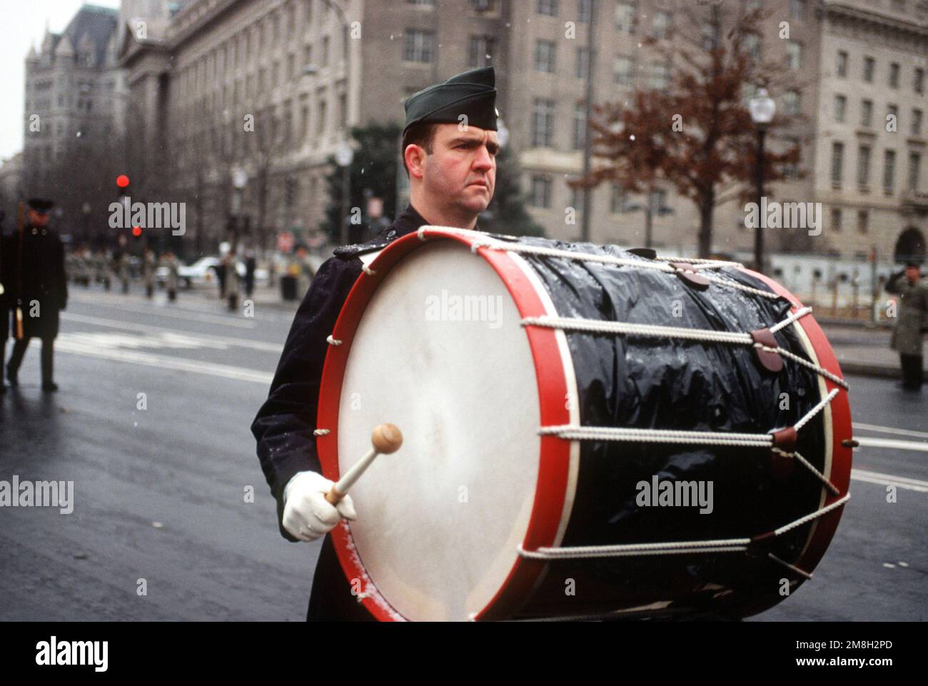 Practice Inaugural Parade. Drummer from US Army Old Guard mock parade ...
