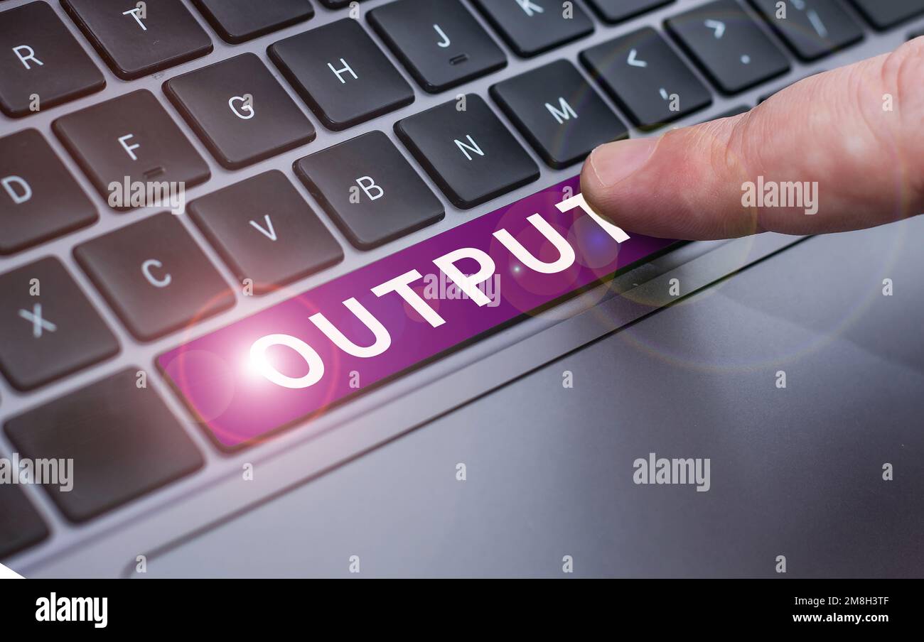 Text caption presenting Output. Business overview the final result of ...