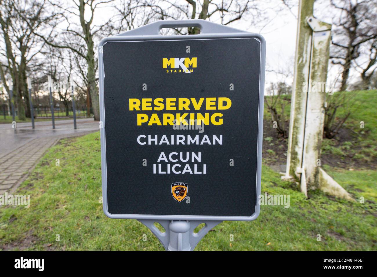 Reserved parking sign for Hull City chairman Acun Ilicali during the ...