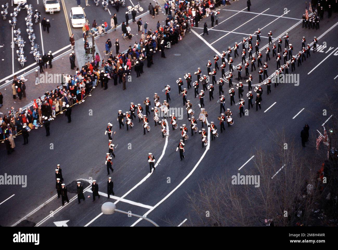 Inaugural parade, the US Merchant marine band marches down Pennsylvania ...