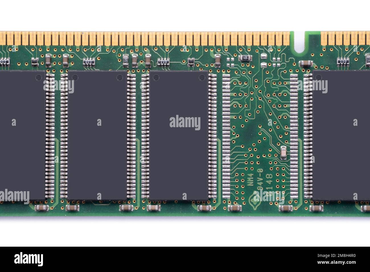 Electronic green circuit board with many electrical components ...