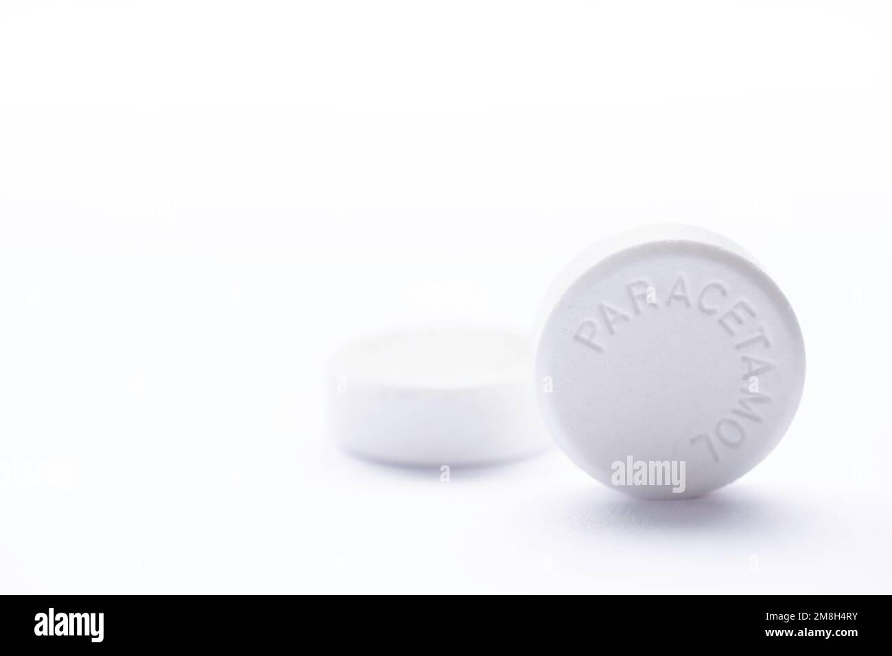 Two tablets of Paracetamol on a white background. Painkiller and anti ...