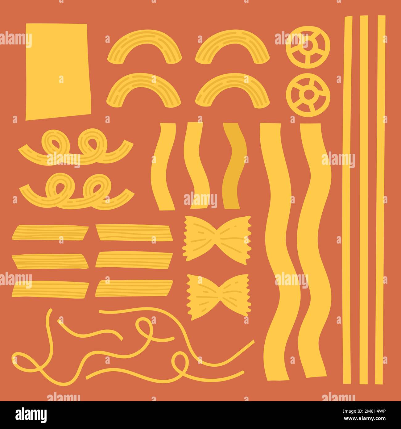 Cute pasta food doodle vector colorful graphic set Stock Vector Image ...