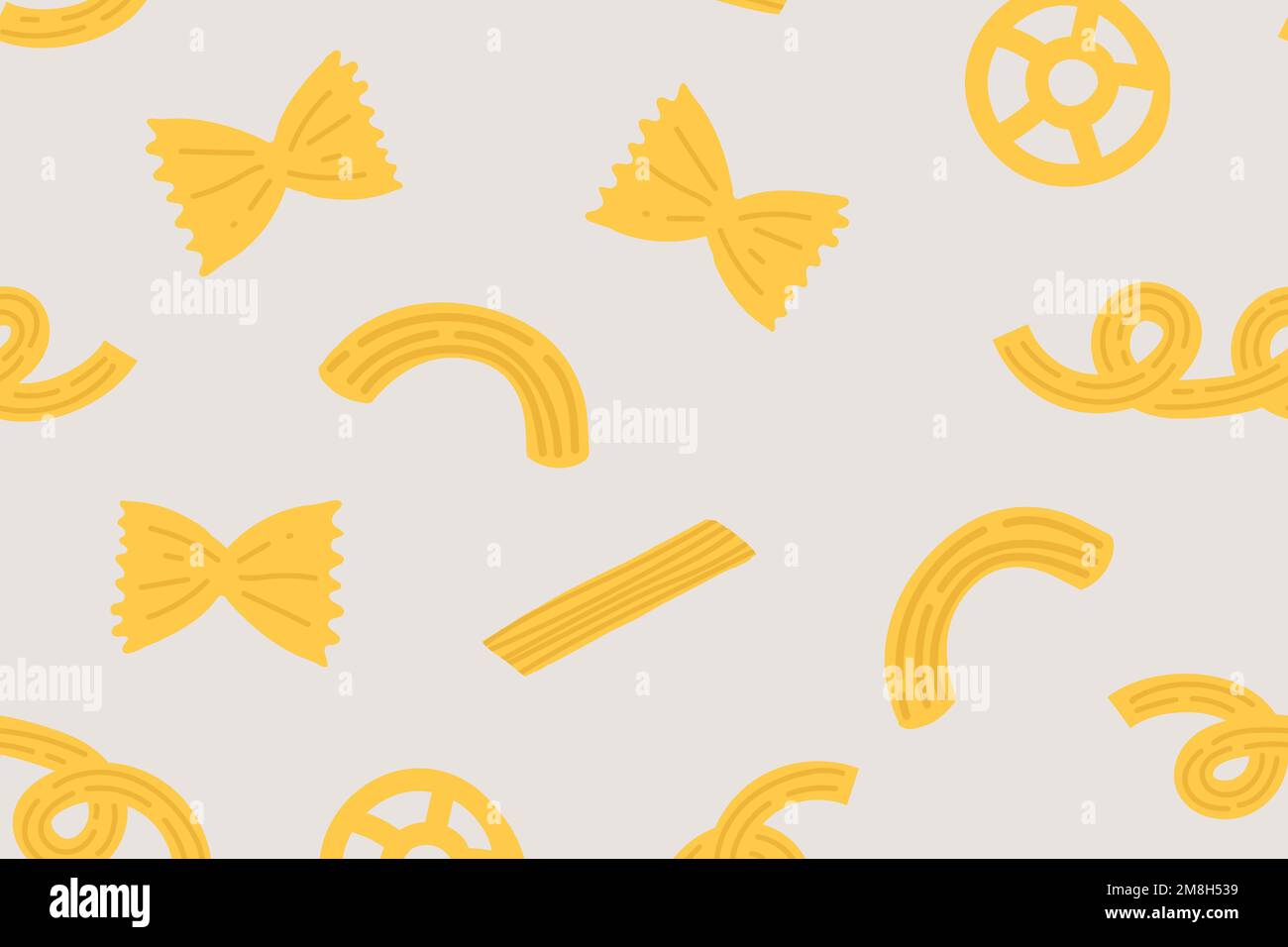 Cute paste food pattern vector background in yellow cute doodle style ...