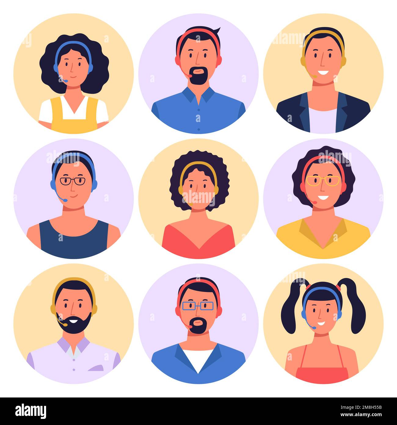 Customer support worker. Male and female round portraits with smiling ...