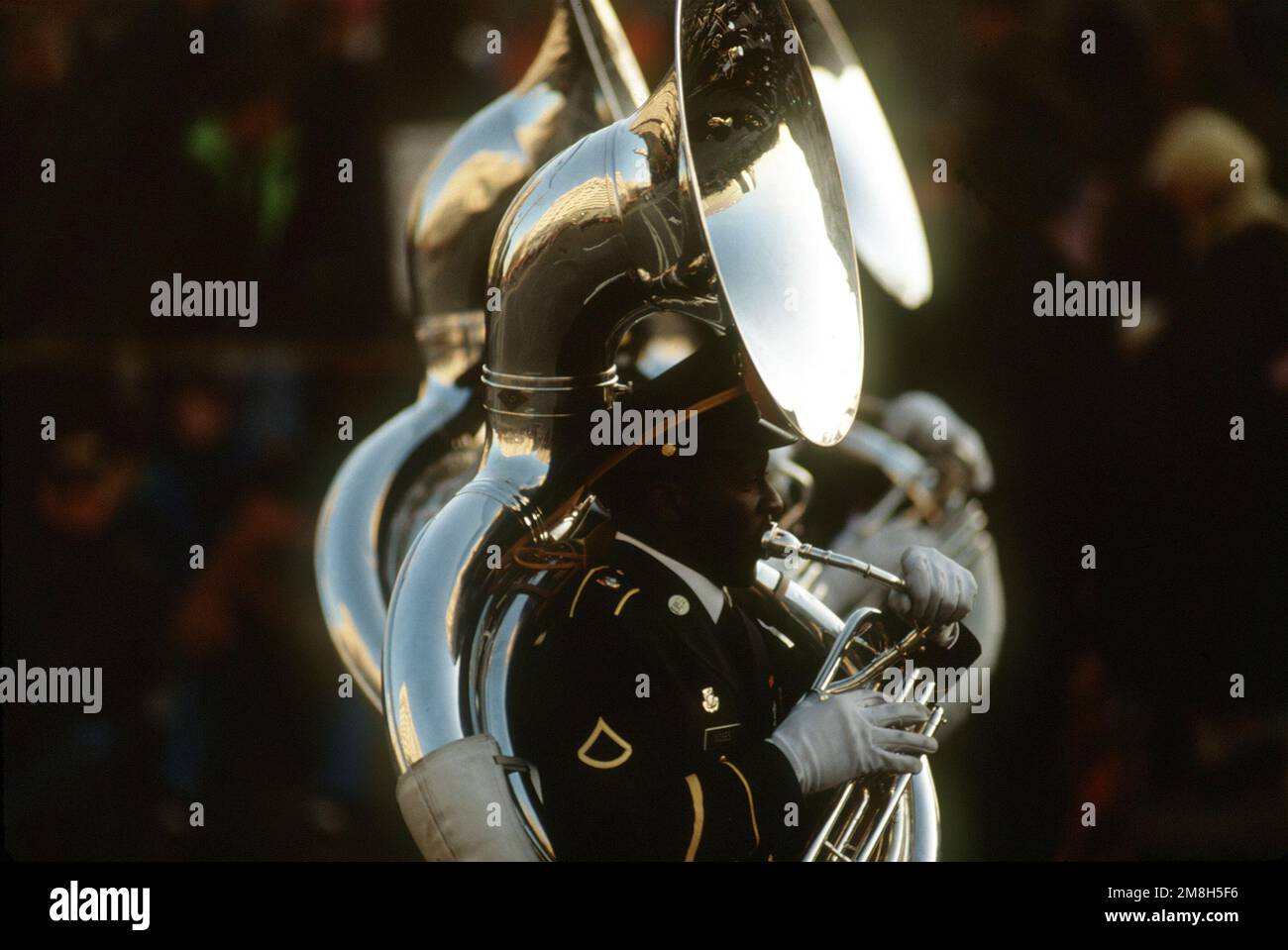 Inaugural parade, The USA Pershings Own band's tuba players marching in ...