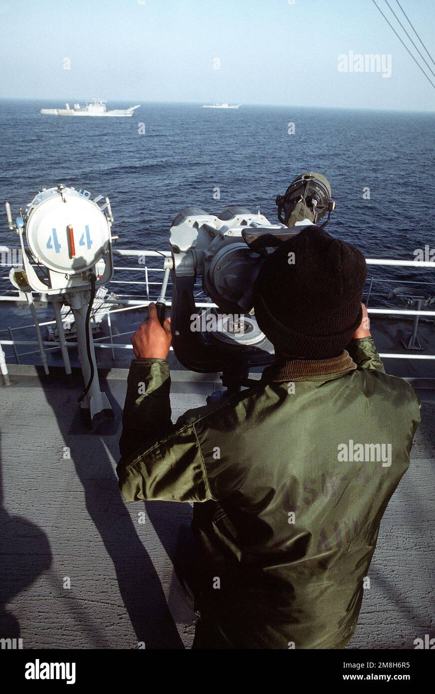 Signalman Roderick Powell looks at the Newport class tank landing ship ...