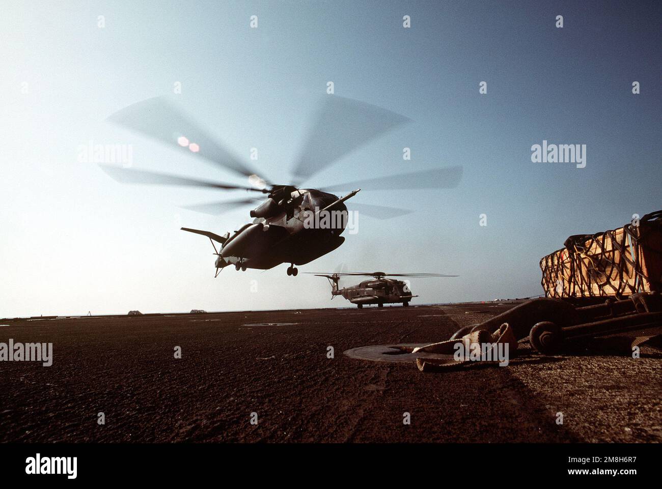 Two CH-53E Super Stallion helicopters, assigned to Marine Medium ...