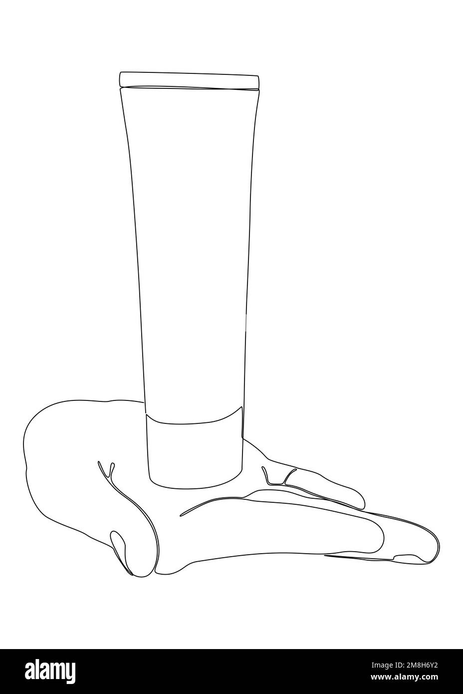One continuous line of hand holding Cosmetic Tube. Thin Line ...