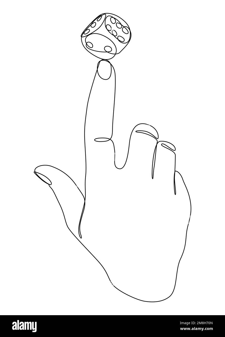 One white continuous line drawing index finger holding dice. Thin Line ...
