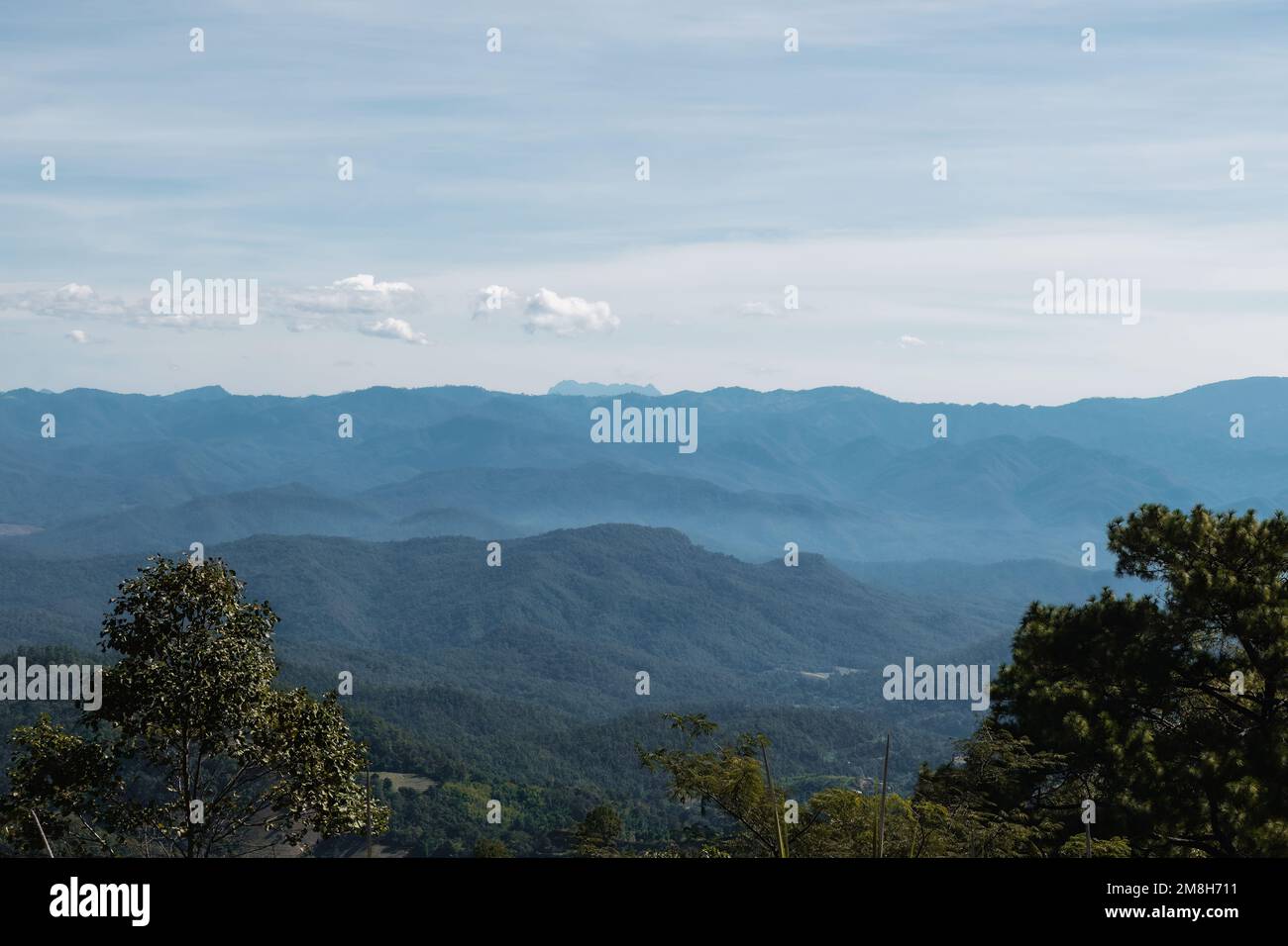 Beautiful blue mountain landscape view from Northern Thailand with copy ...