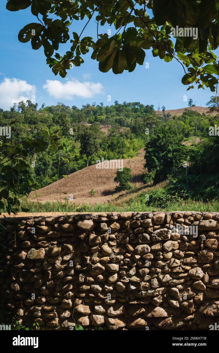 Stone wall in the East Asian countryside Stock Photo - Alamy