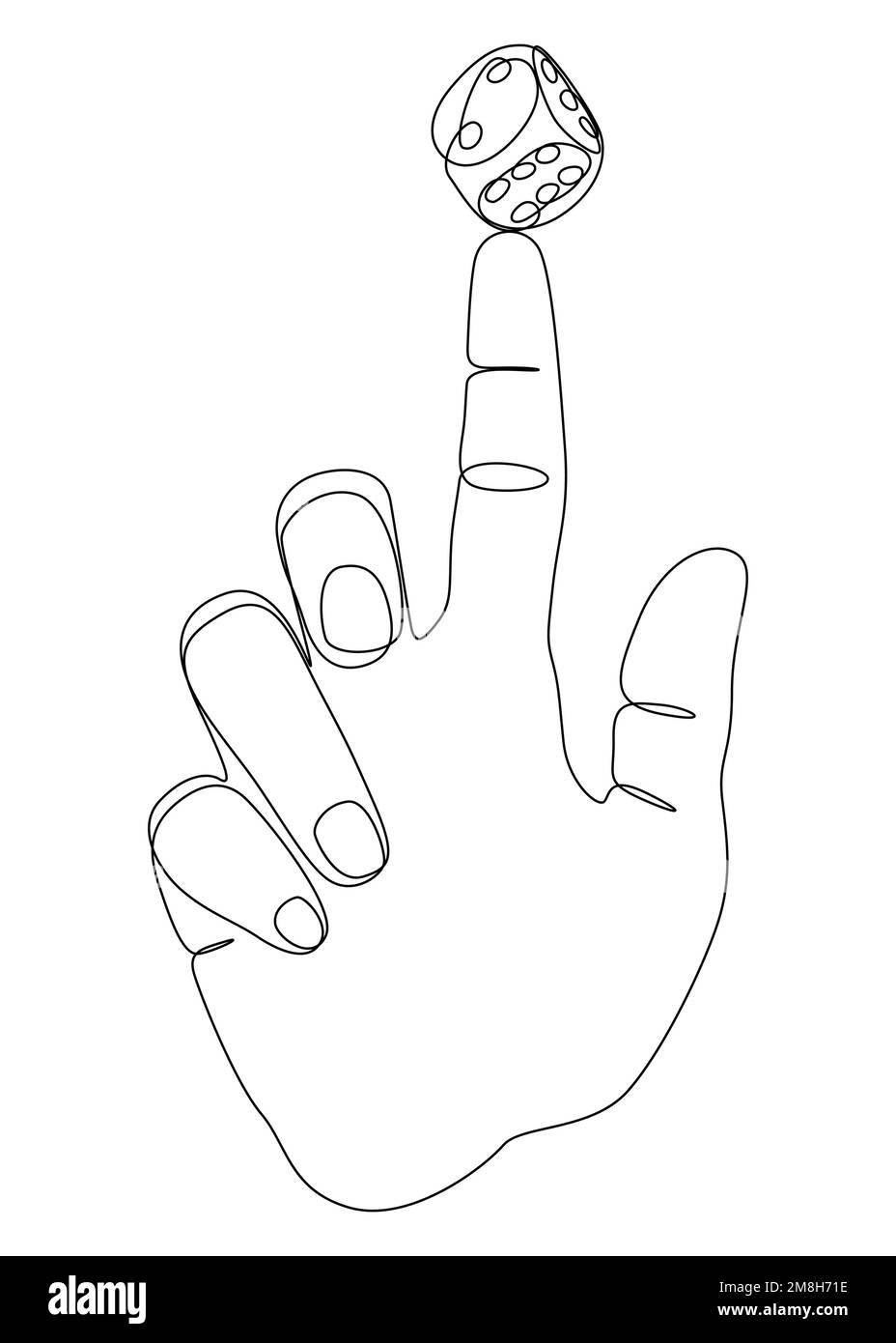 One white continuous line drawing index finger holding dice. Thin Line ...