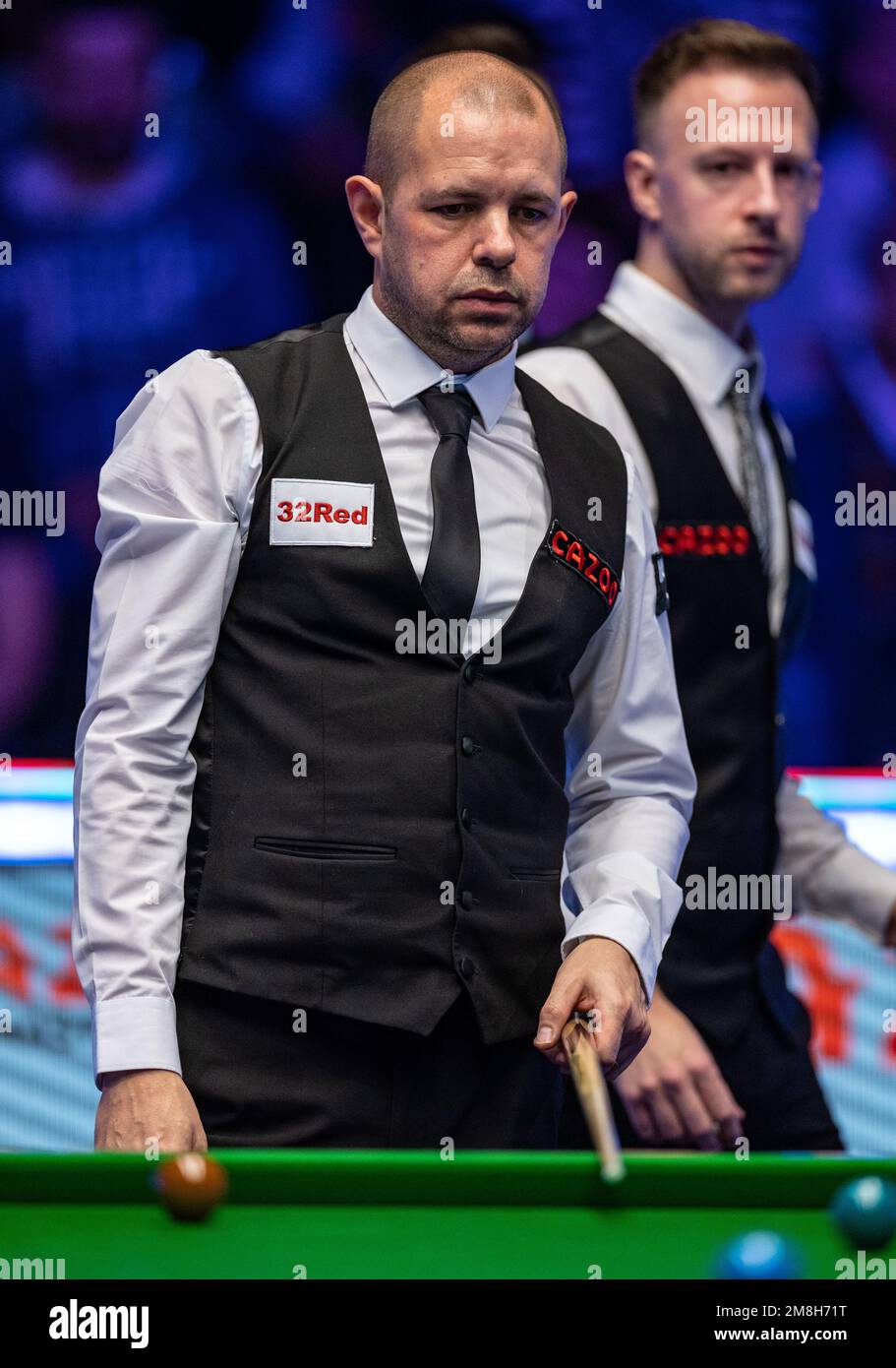 Barry Hawkins and Judd Trump during day six of the Cazoo Masters at ...