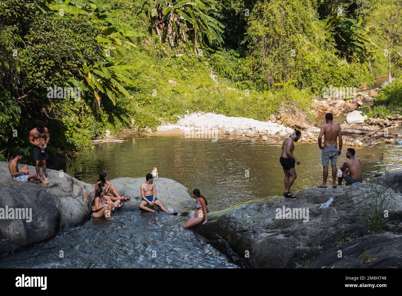 Pai, Thailand. November 25, 2022. Mo Paeng Waterfall with tourists ...