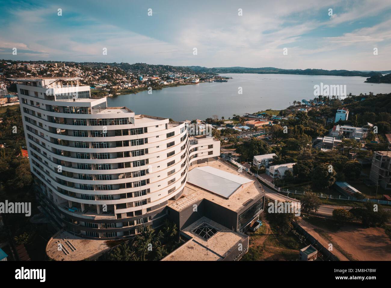 19.12.2022 - Mwanza, Tanzania - Aerial drone view to lake Victoria and ...