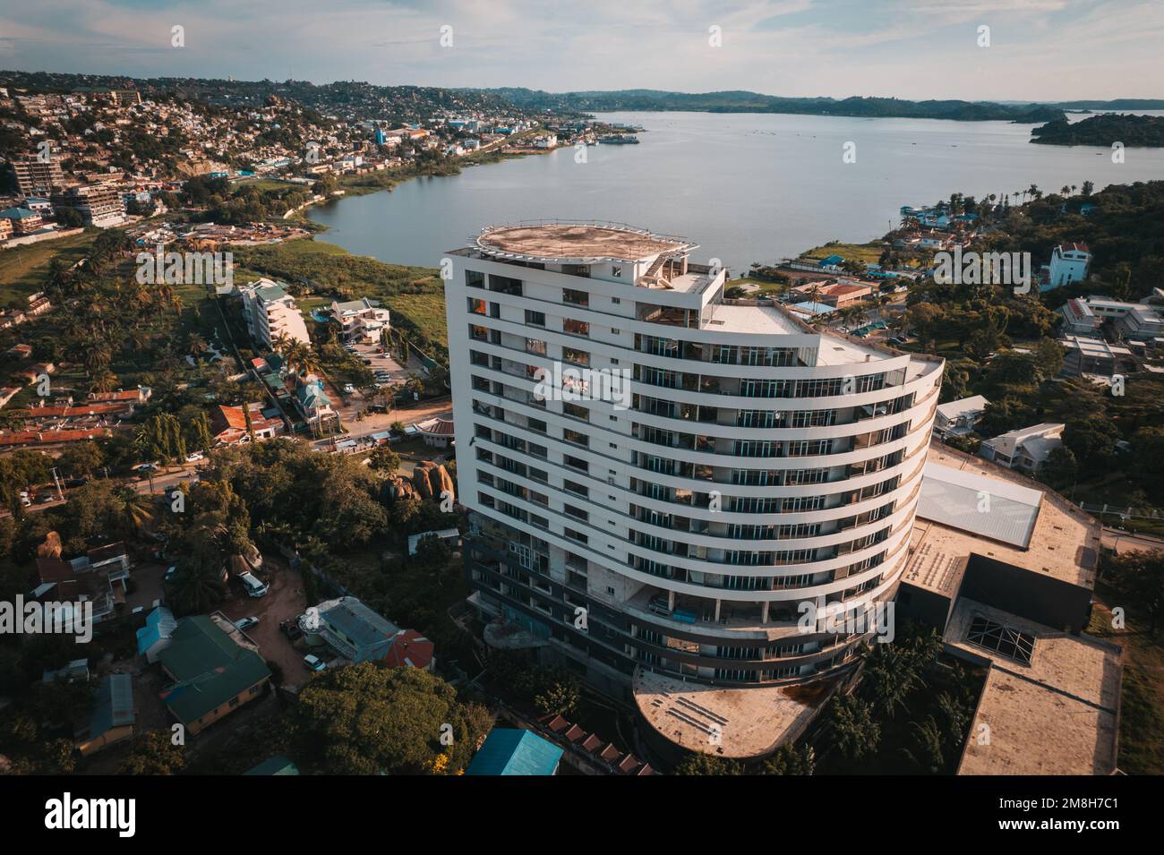 19.12.2022 - Mwanza, Tanzania - Aerial drone view to lake Victoria and ...