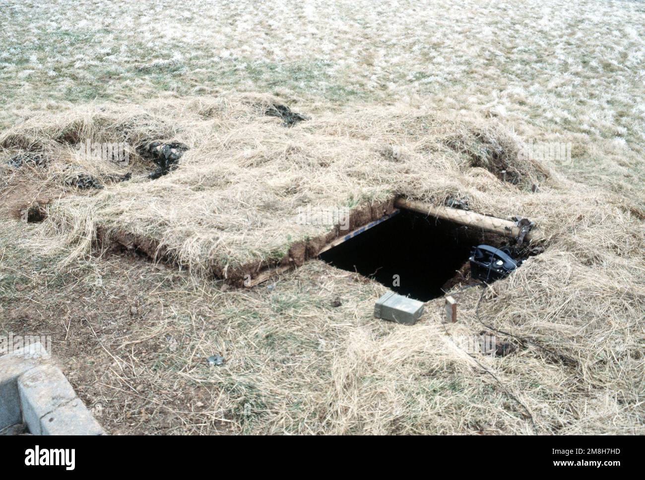 Overhead view of a dug-out position in an open field during Creek ...