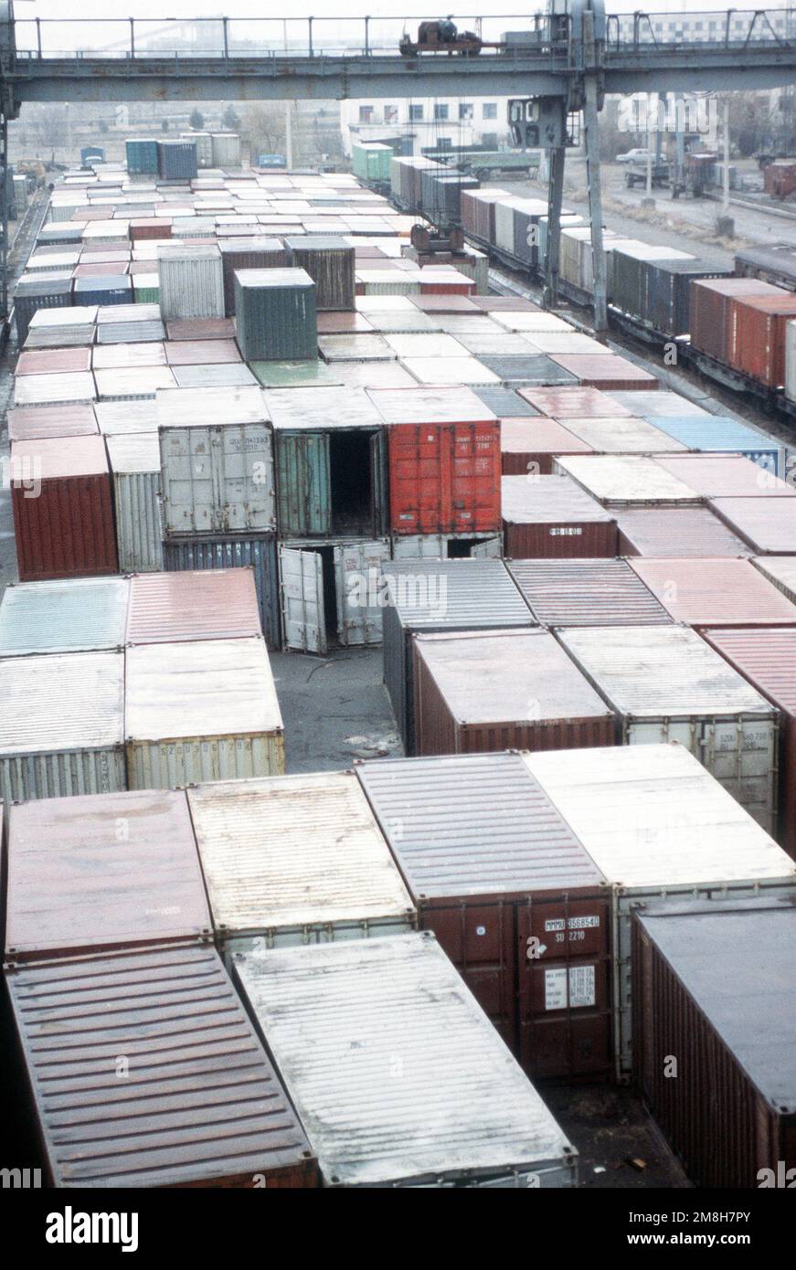 An overview of containers loaded with medical supplies and equipment ...