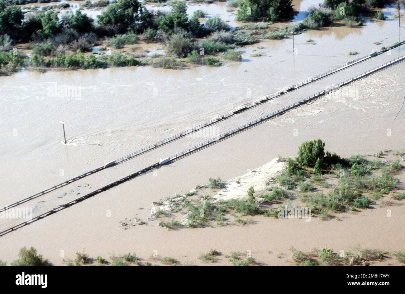 An aerial view of a flooded bridge near Painted Rock Dam and Yuma. The ...