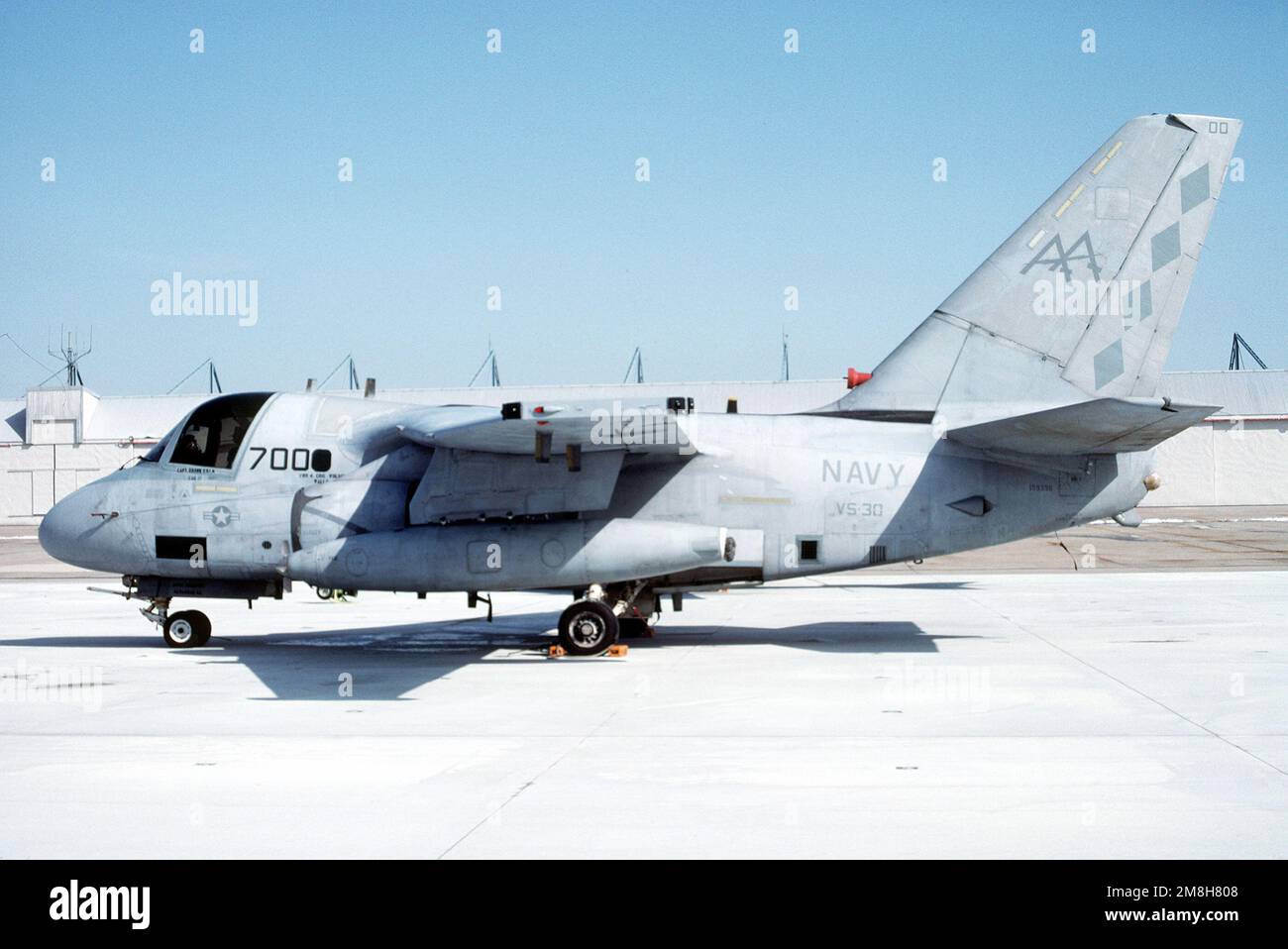 A left side view of an Air anti-submarine Squadron 30 (VS-30) S-3B ...