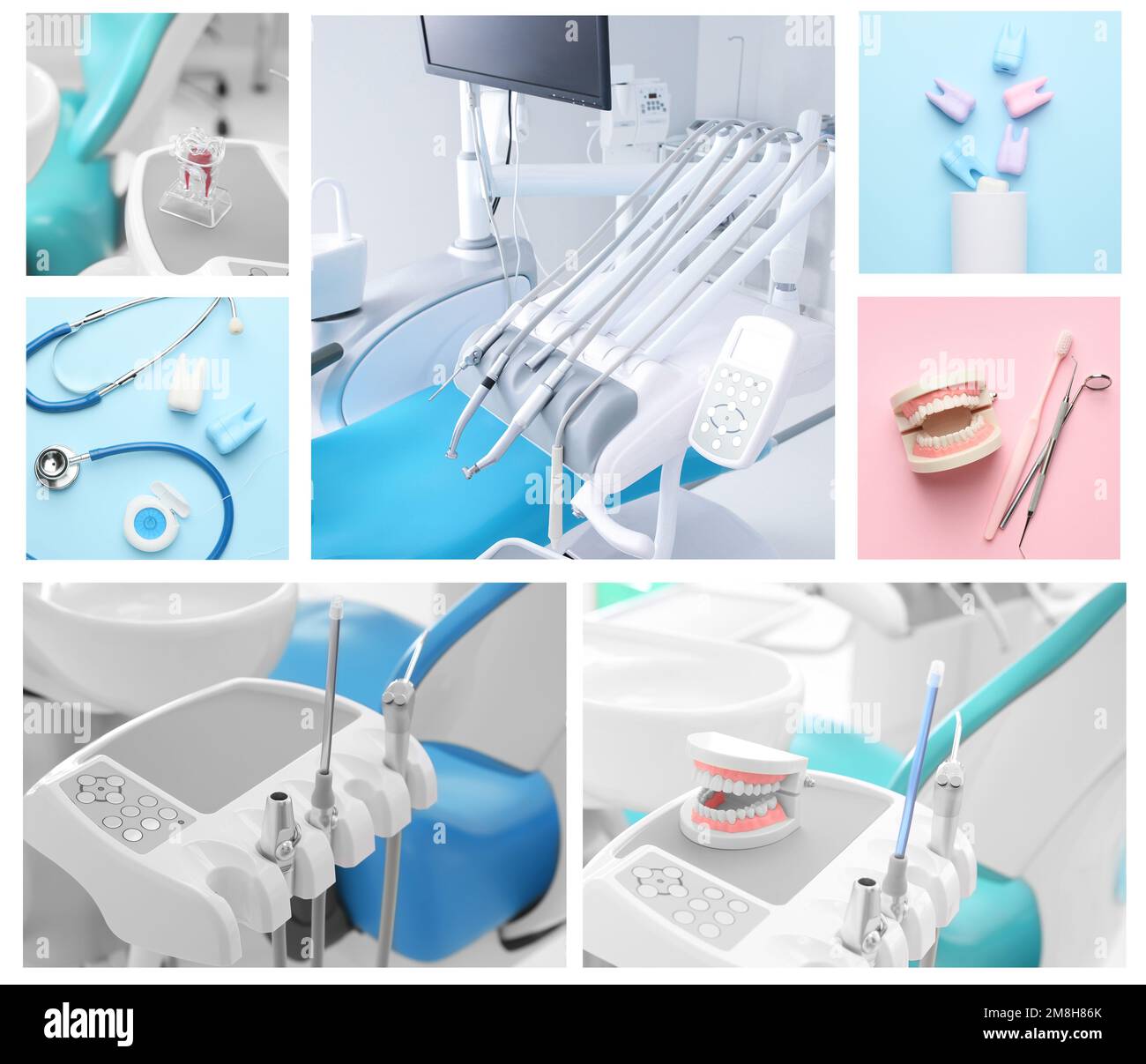 Collage for World Dentist's Day with different tools Stock Photo - Alamy