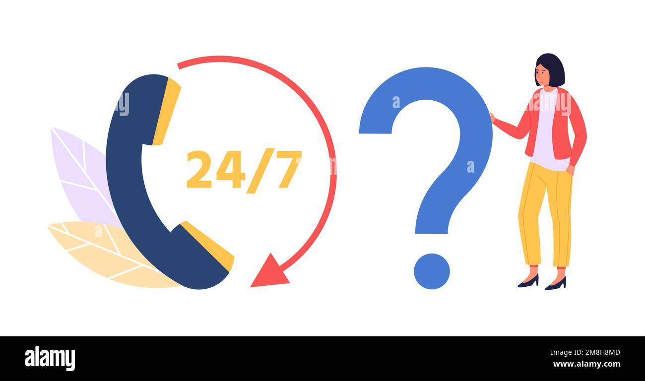 Online assistant. Customer service support. Woman standing with big ...