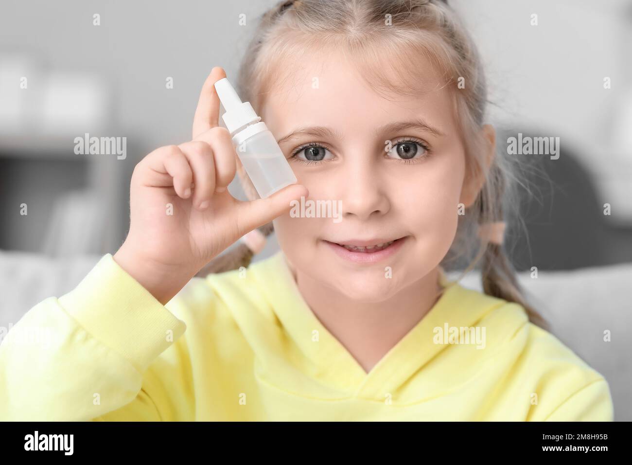 Little girl with eye drops at home, closeup Stock Photo - Alamy