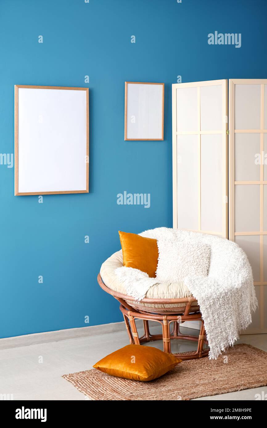 Interior of modern room with stylish folding screen Stock Photo - Alamy