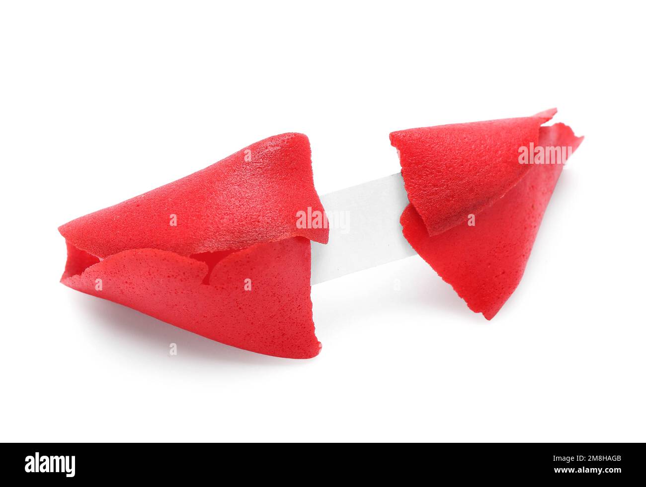 Red fortune cookie with piece of paper on white background. Valentine's ...