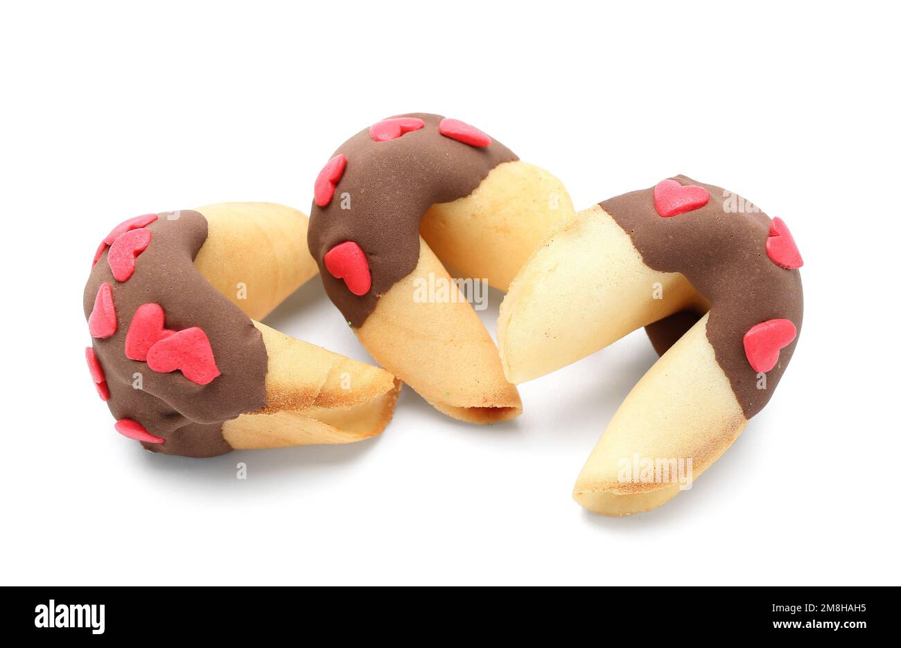 Tasty fortune cookies on white background. Valentine's Day celebration ...