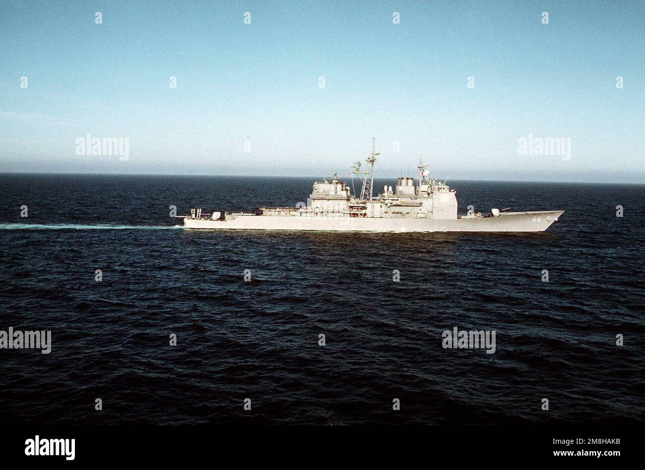 A starboard beam view of the guided missile cruiser USS HUE CITY (CG-66 ...