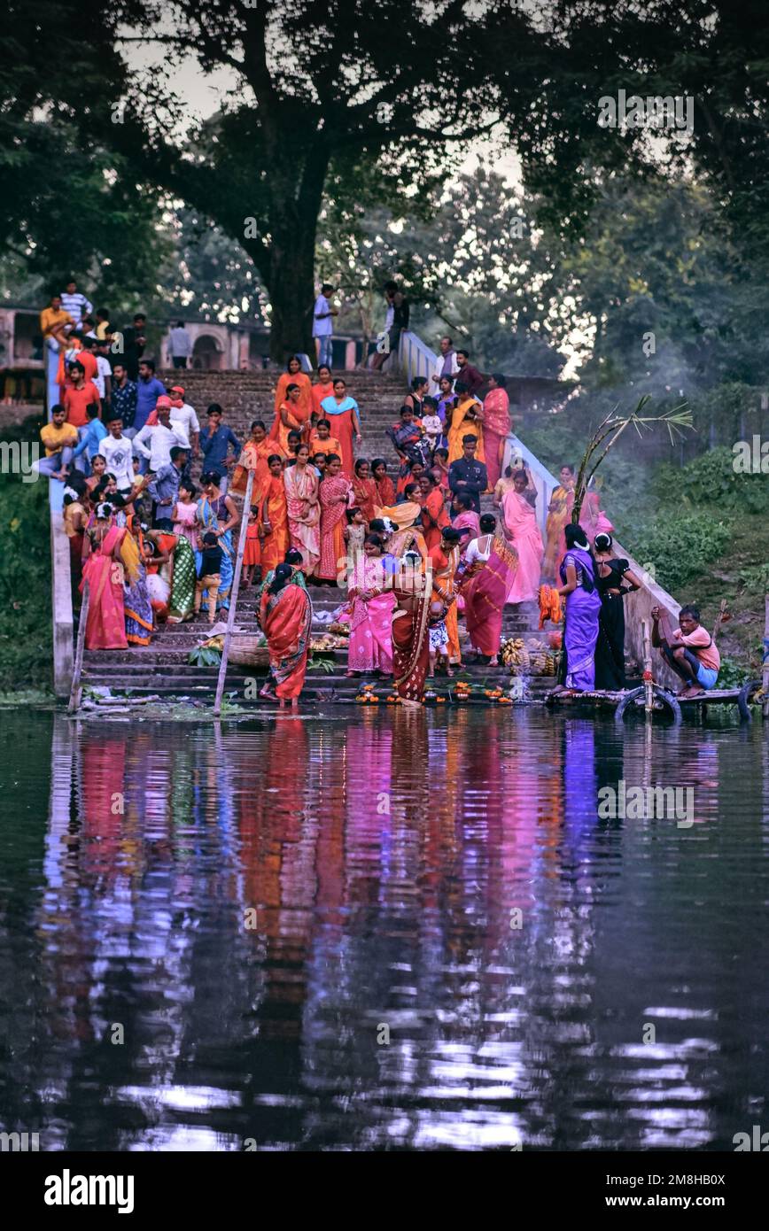 A Chhath puja perform by Bihari people Hindu tradition of India Stock ...