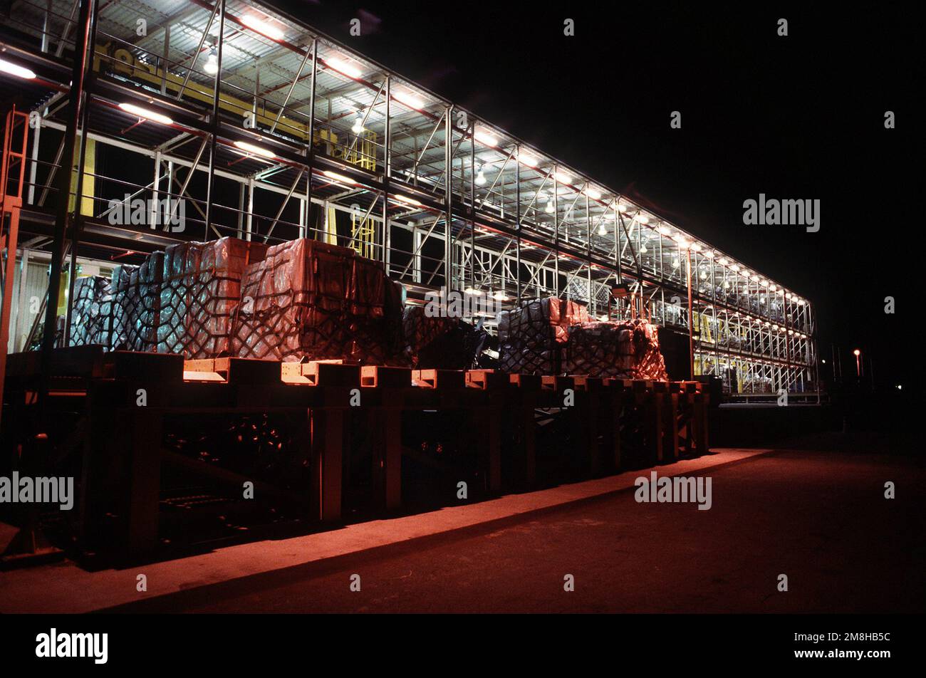 Pallets are staged on the 316th Aerial Port Squadron dock using the new ...