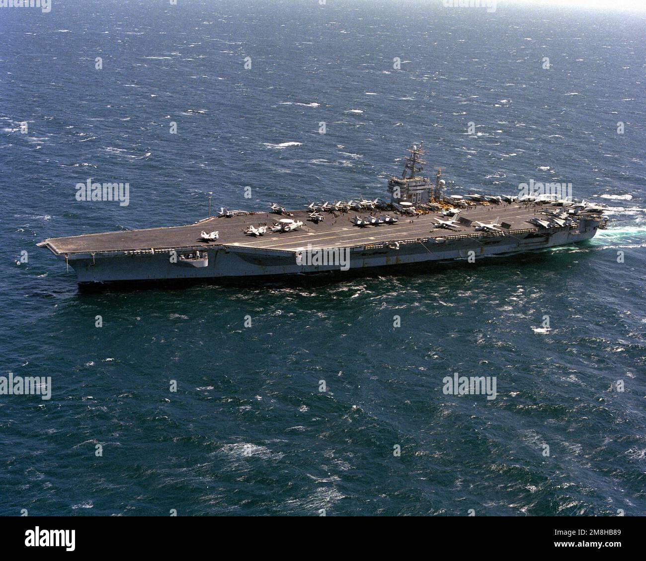 A port bow view of the nuclear-powered aircraft carrier USS NIMITZ (CVN ...