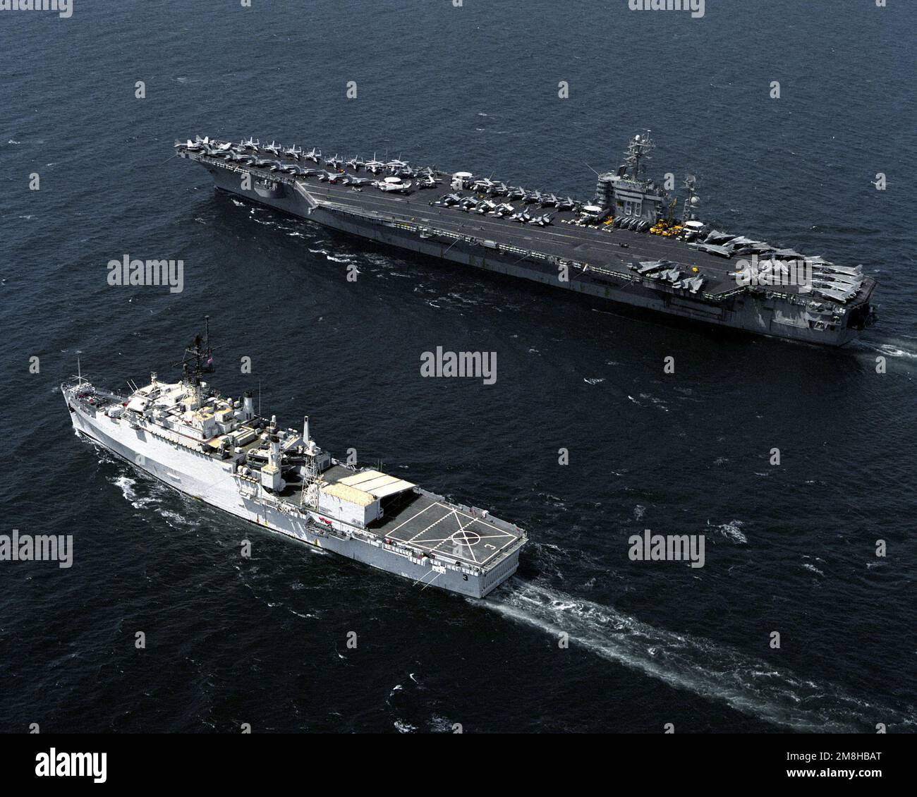 An overhead view of the miscellaneous flagship USS LA SALLE (AGF-3 ...