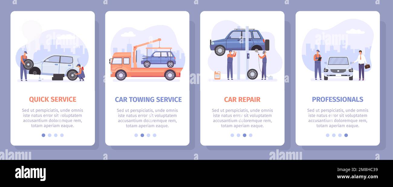Screen poster for automobile mechanic mobile app vector set Stock ...