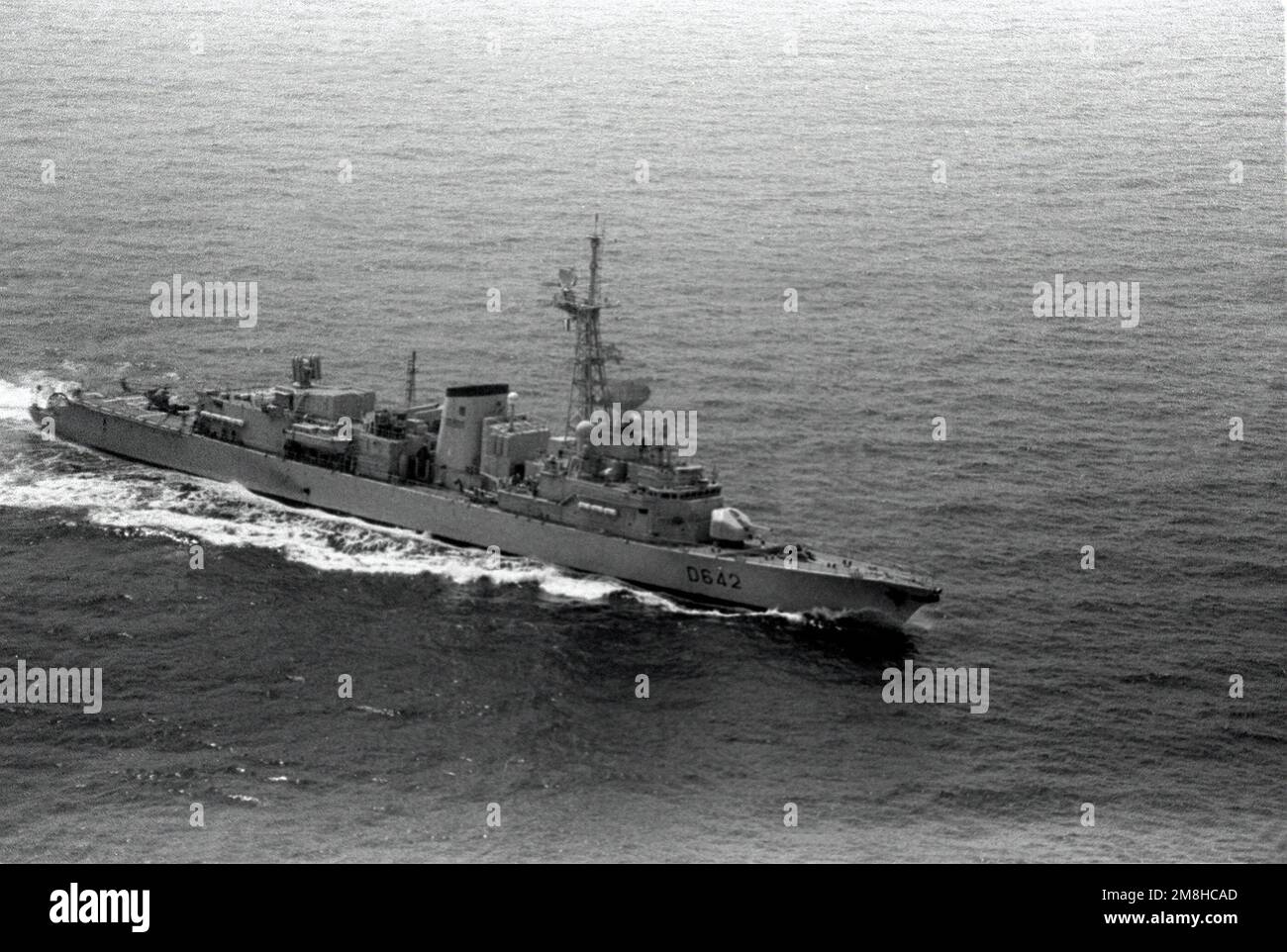 A starboard bow view of the French destroyer MONTCALM (D-642) underway ...