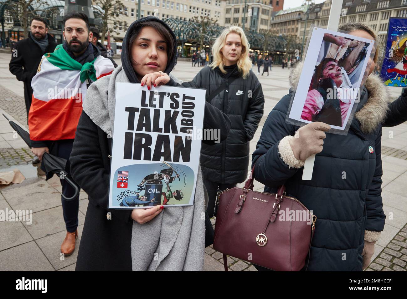 Hamburg, Germany. 14th Jan, 2023. A participant in a demonstration in ...