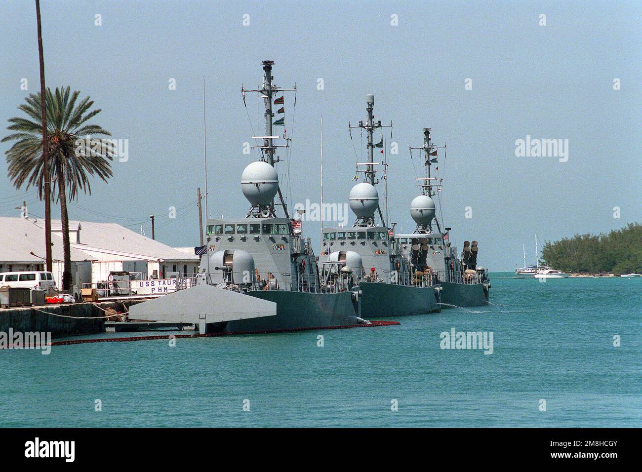 A port bow view of the patrol combatant missile hydrofoils USS TAURUS ...