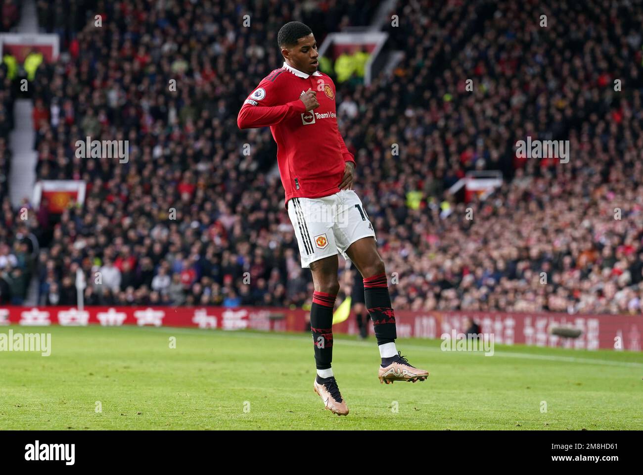 Manchester United's Marcus Rashford appears injured during the Premier ...