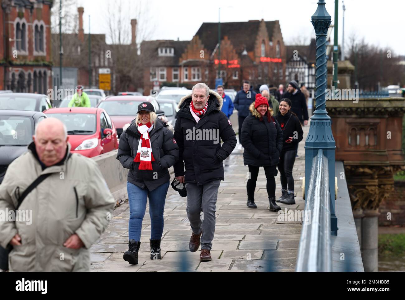 Nottingham, UK. 14th January 2023. Nottingham Forest fans walk across ...