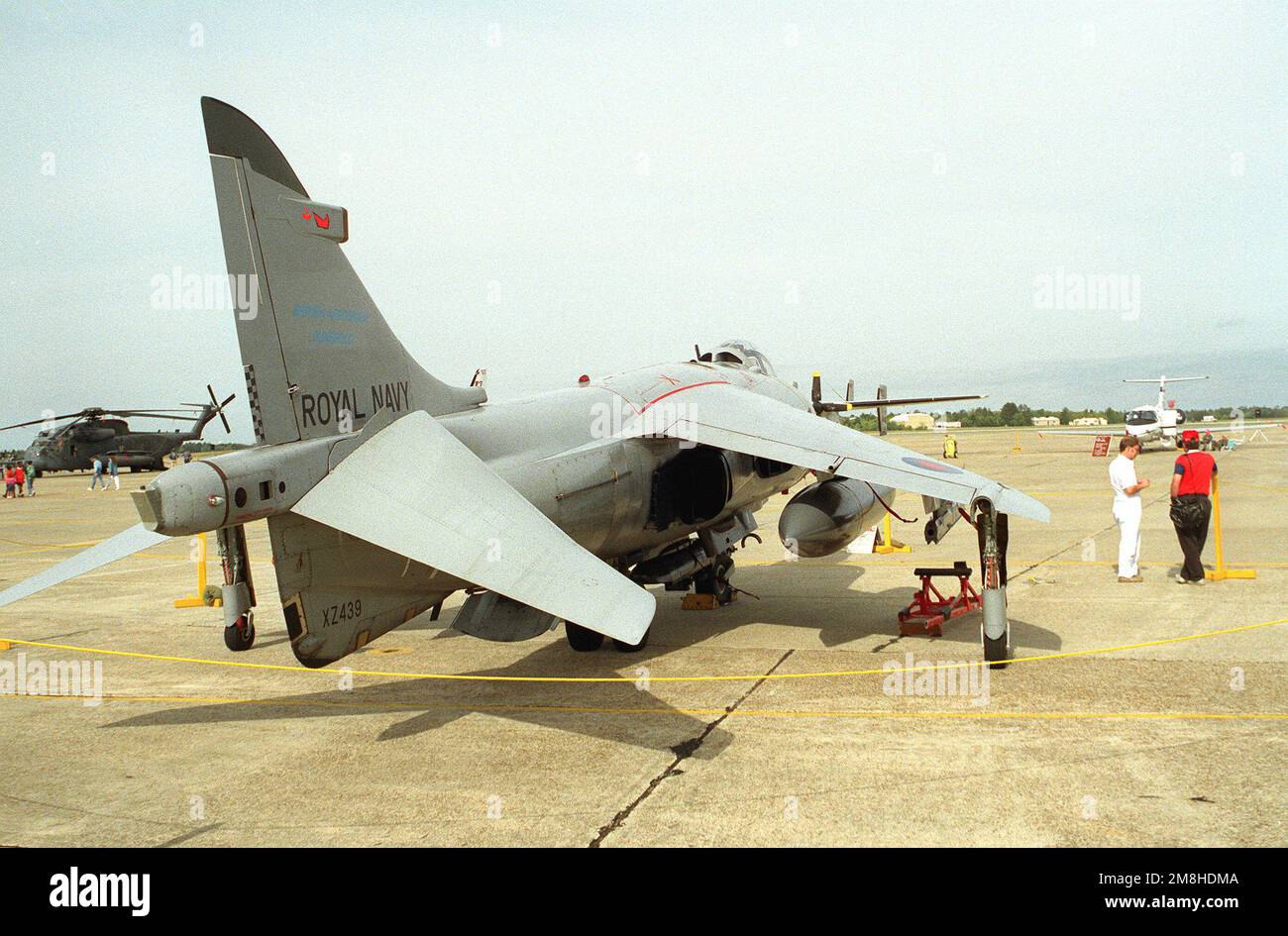 A right rear view of a British Royal Navy FRS Mk. 2 Sea Harrier on ...