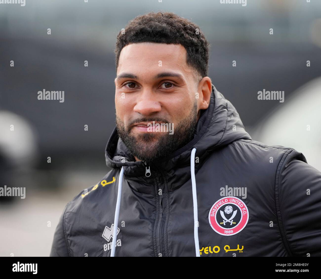 Wes Foderingham #18 of Sheffield United arrives at the stadium before ...