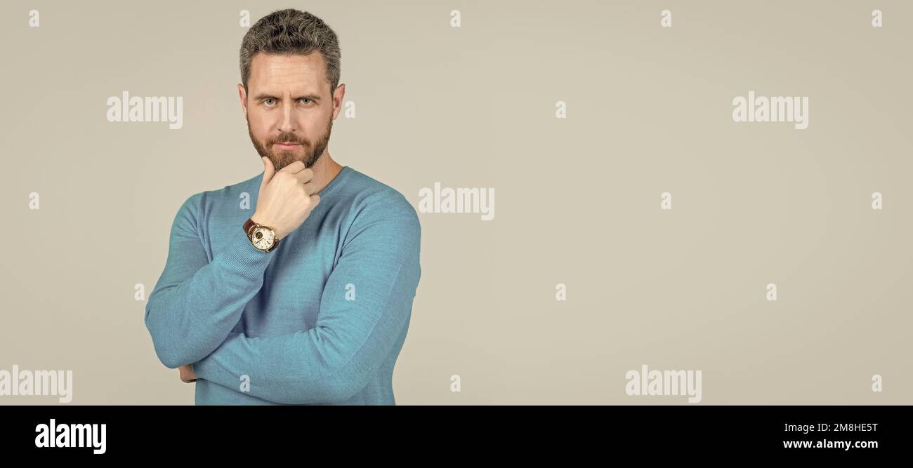 Man face portrait, banner with copy space. successful man. copy space ...