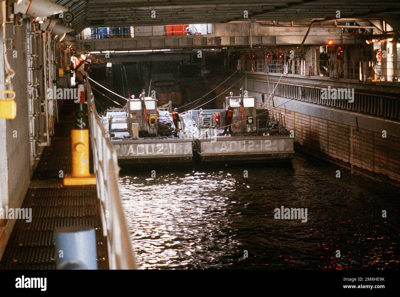 A pair of LCM-8 mechanized landing craft of Assault Craft Unit 2 (ACU-2 ...