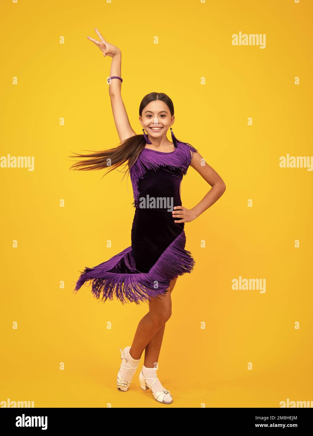Teenager child girl dancing ballroom dance. Choreography class, dance ...